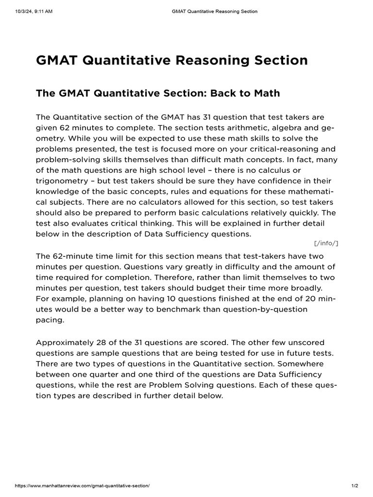 GMAT Quantitative Reasoning Section | PDF