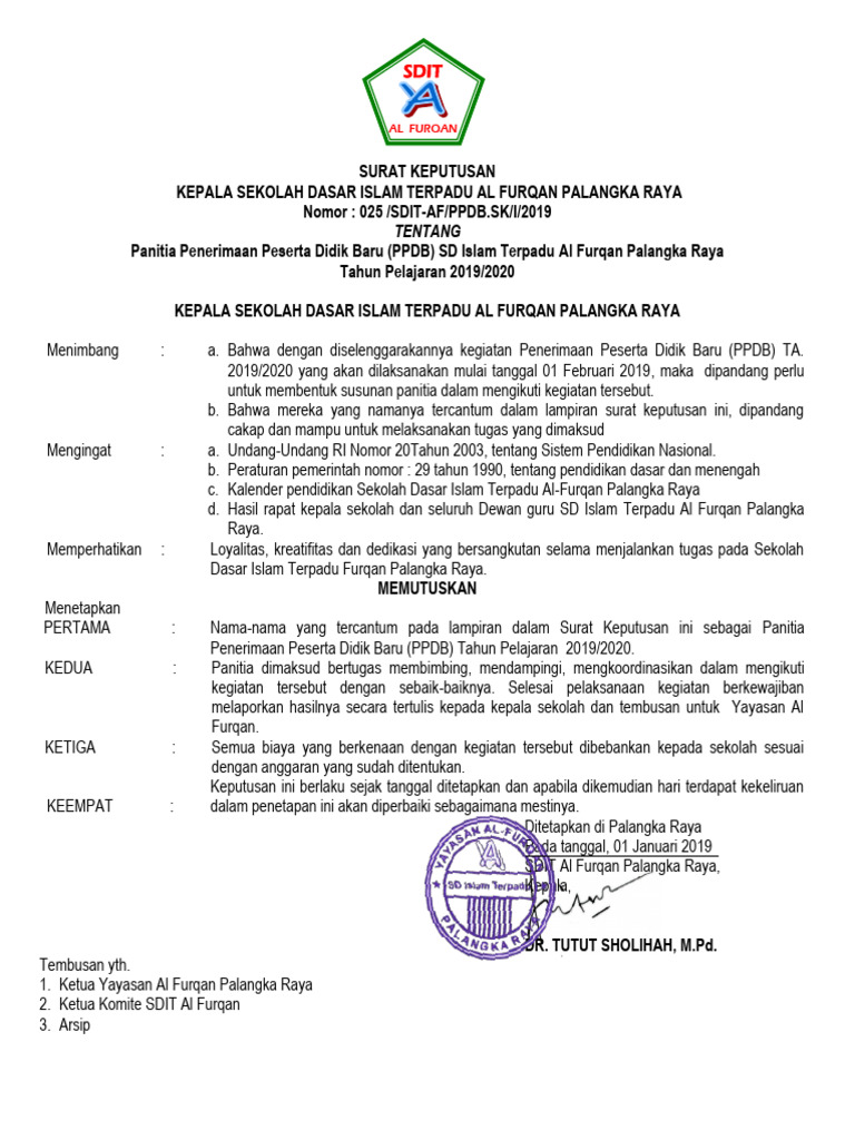 SK Panitia PPDB 2019-2020 | PDF