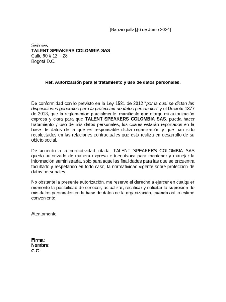 Modelo carta habeas data | PDF