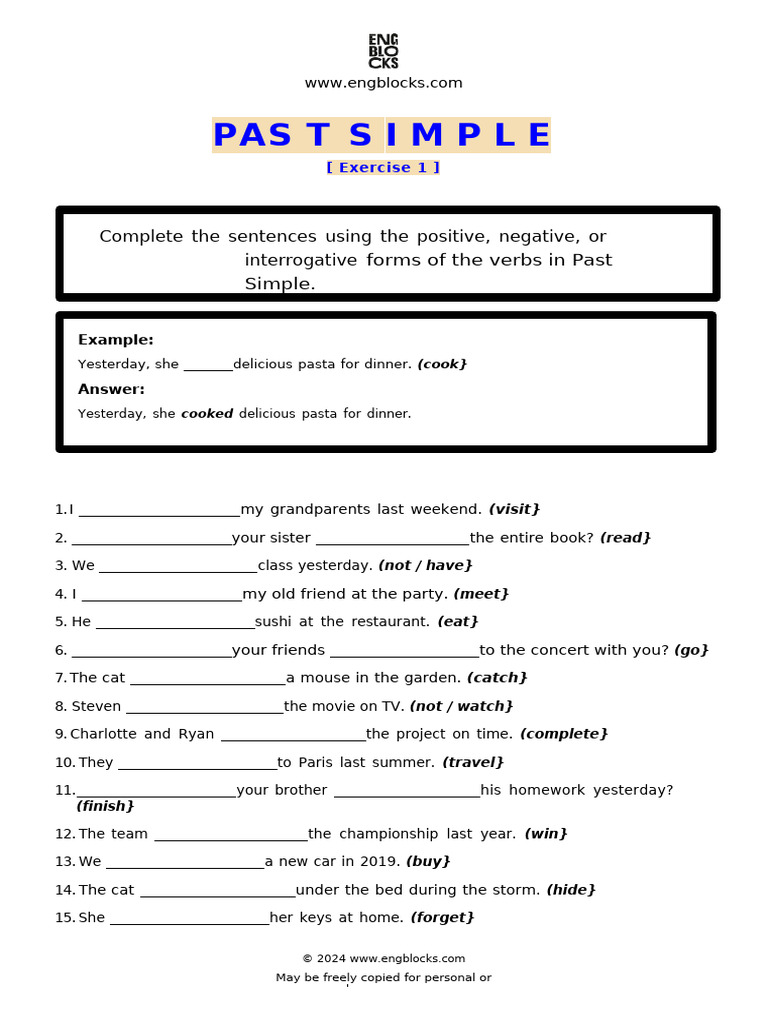 Past Simple Exercise 1 | PDF