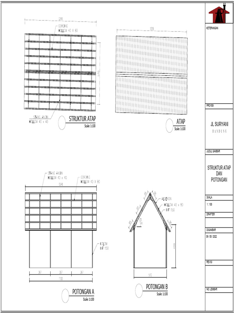 Struktur Atap Dan Potongan Jl Suryani | PDF