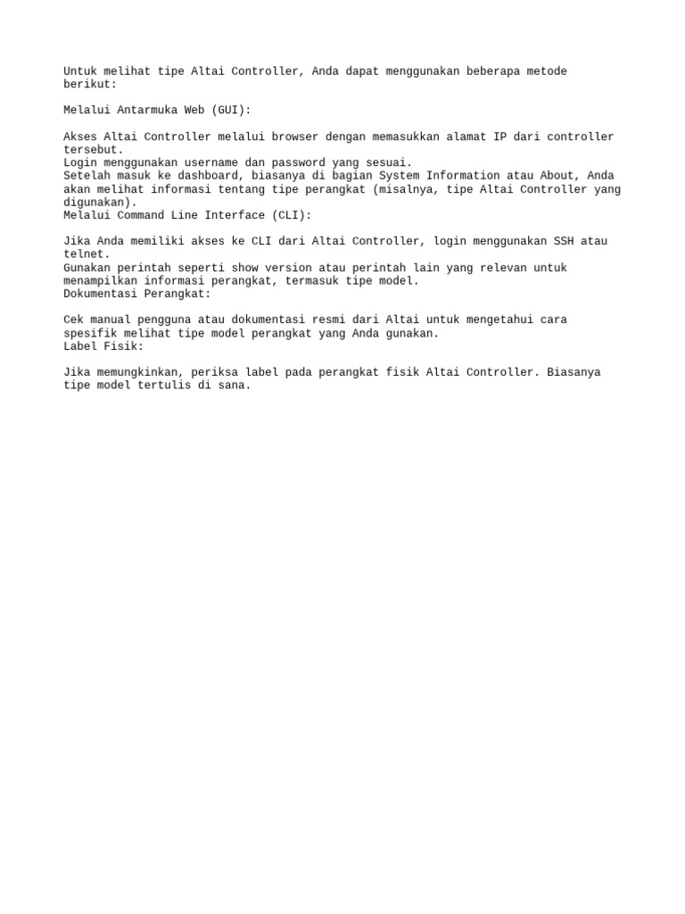 Untuk Melihat Tipe Altai Controller | PDF