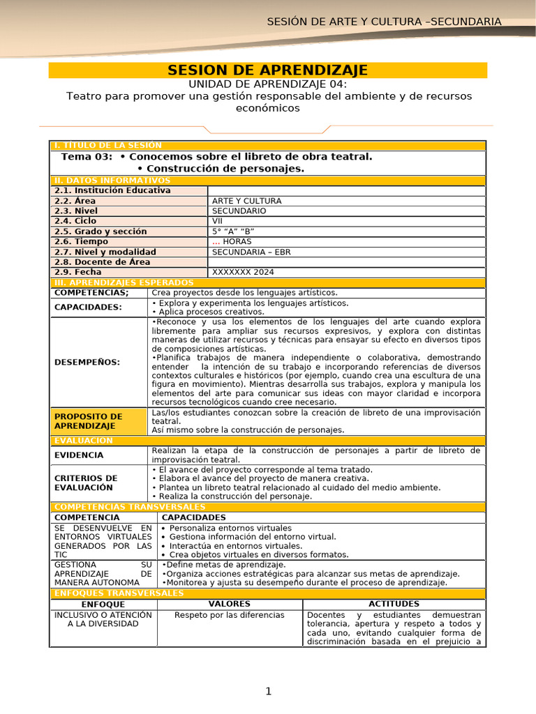 5° Sec. Sesion Actv 04 Arte y Cultura 2024 | PDF