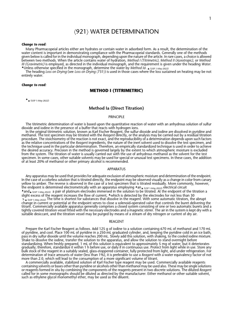 Usp-Nf 921 Water Determination | PDF