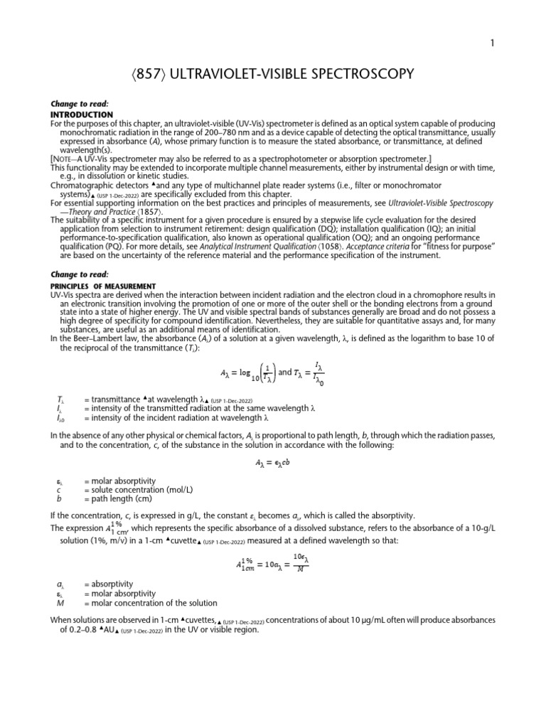 Usp-Nf 857 Ultraviolet-Visible Spectros | PDF