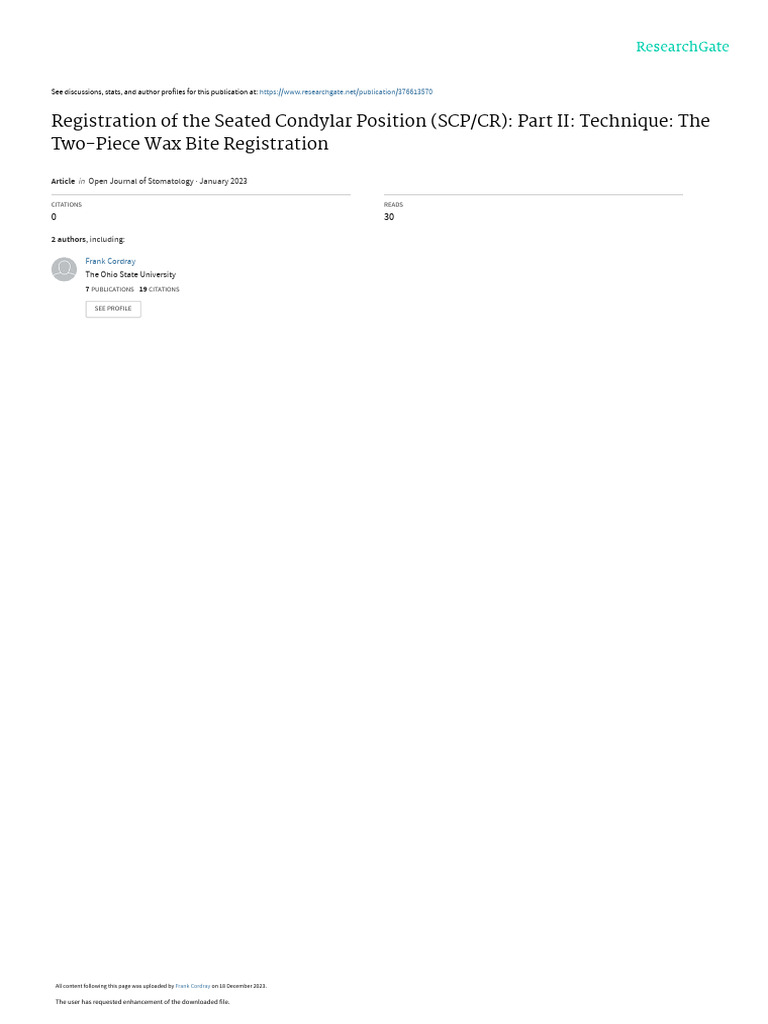 Registration of The Seated Condylar Position (SCP:CR) Part II Technique ...
