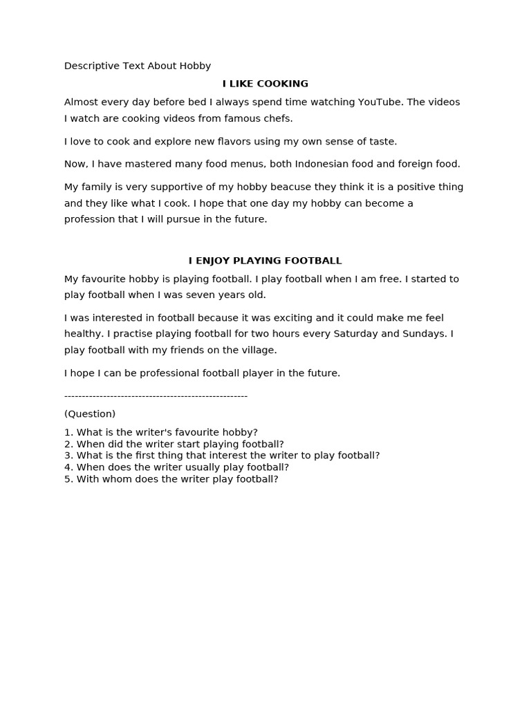 Descriptive Text About Hobby | PDF