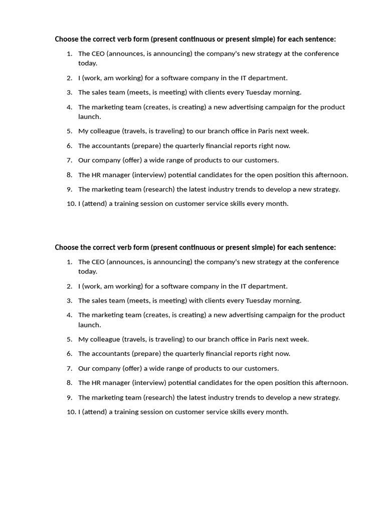 Choosing Verb Forms in Business Context | PDF | Marketing | Business