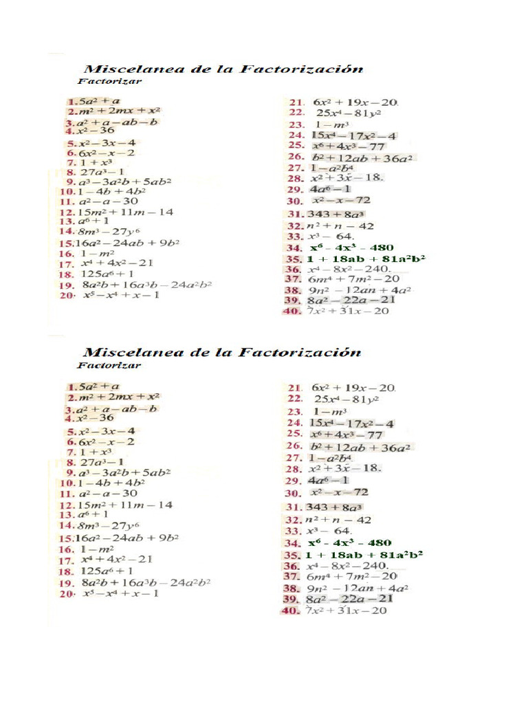Miscelanea Factorización Octavo 2024 | PDF