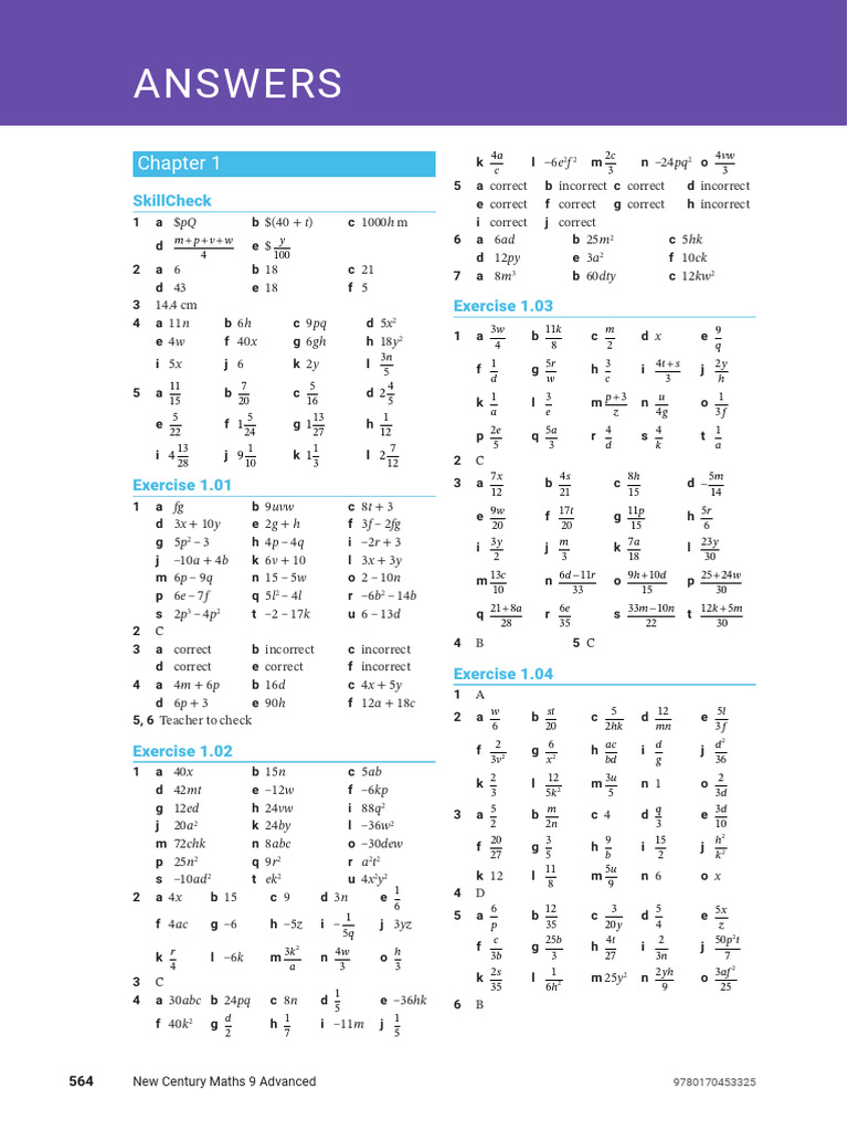 Answers - Year 9 | PDF