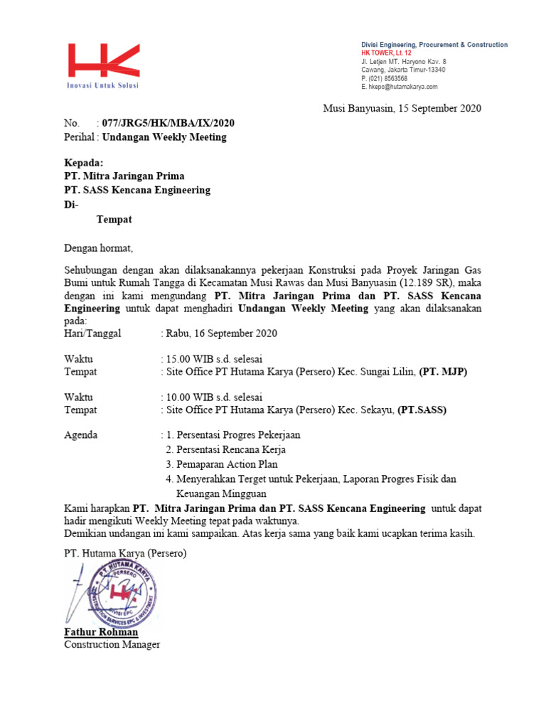 077 Surat Undangan Weekly Meeting | PDF