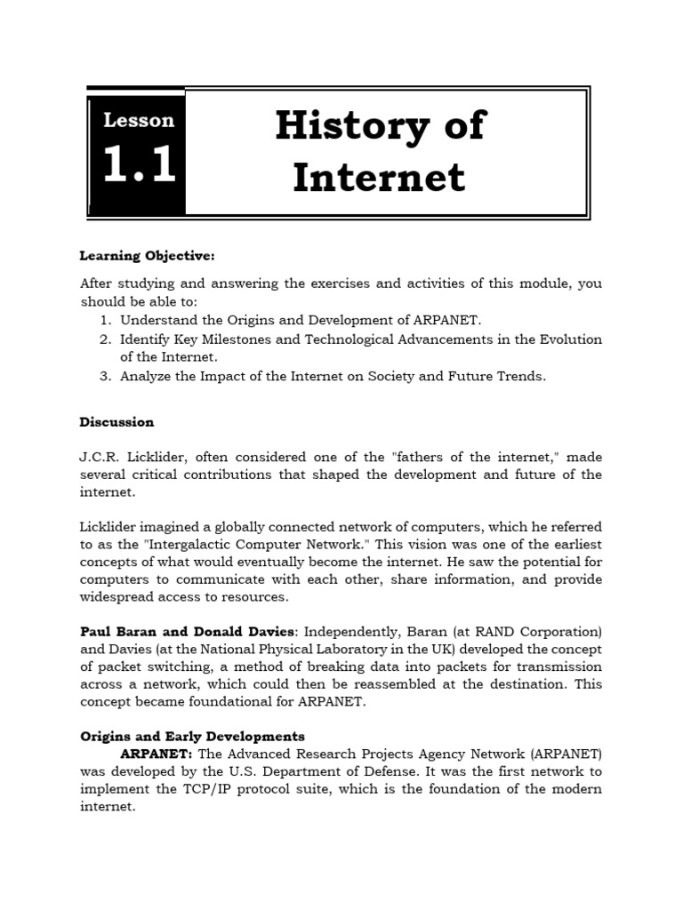 Lesson 1-1 History of Internet | PDF | Transmission Control Protocol ...