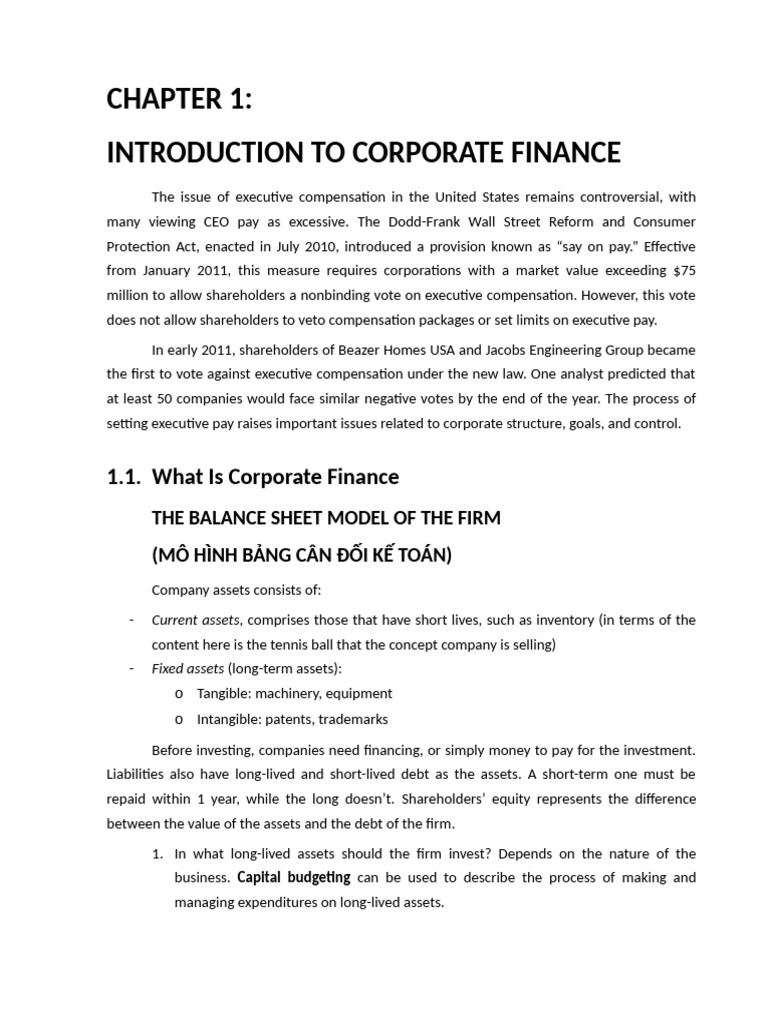 Ktqt48a10252 - Corporate Finance Chapter 1 Summary | PDF