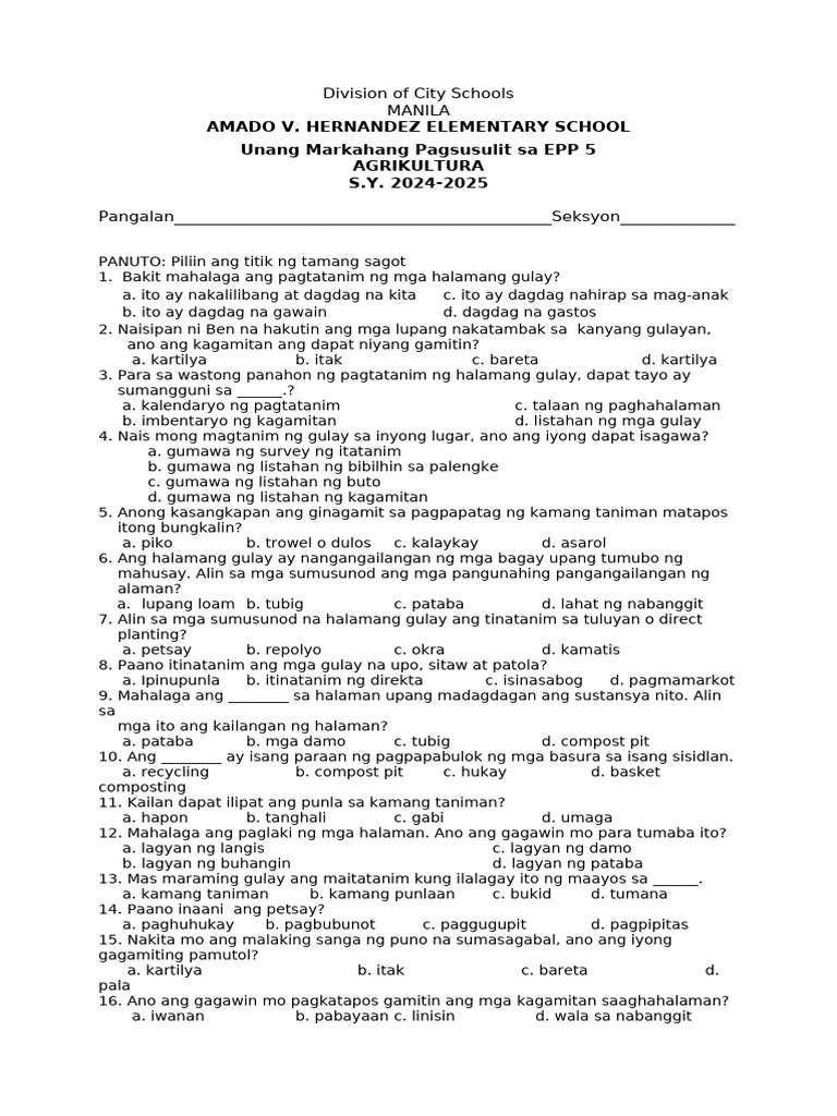 Edited PT-1ST QUARTER EPP 5 AGRI | PDF