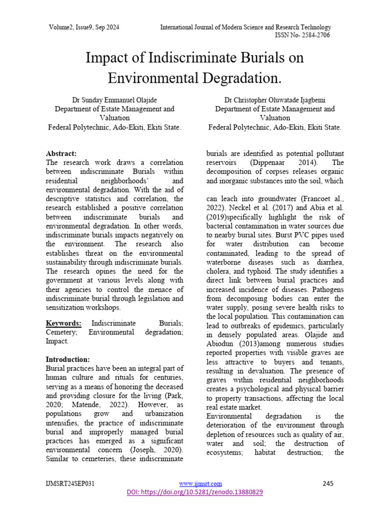 Indiscriminate Burials and Environmental Impact | PDF | Survey ...