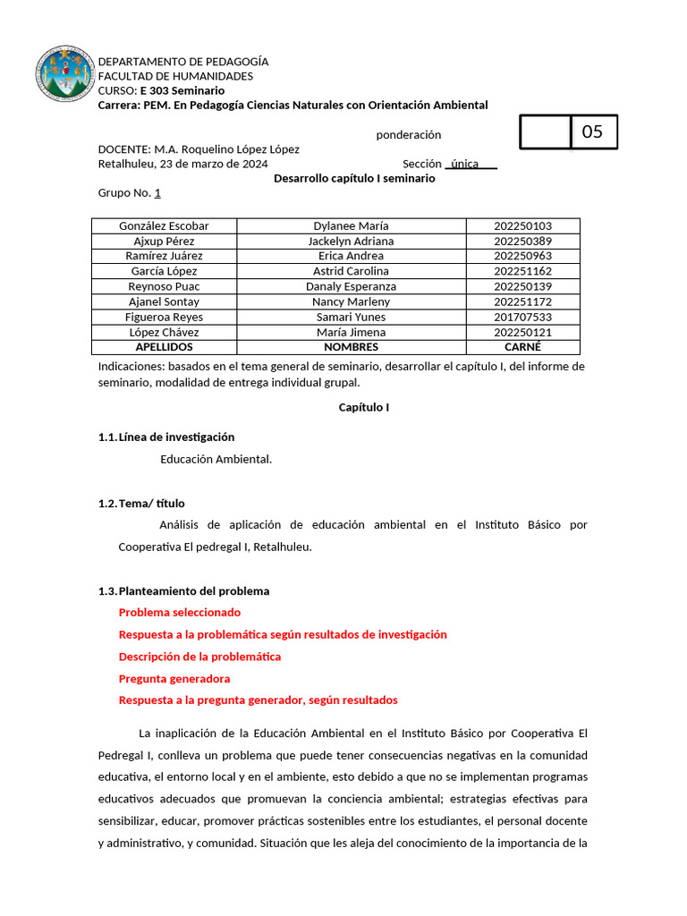 Tarea Capítulo I Seminario PEM. CN 2024 | PDF
