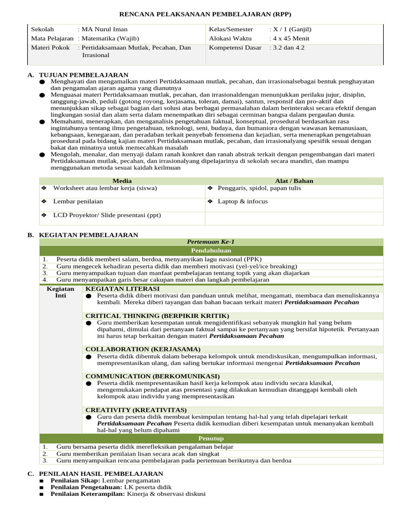 2.1 RPP I MTK Wajib X | PDF