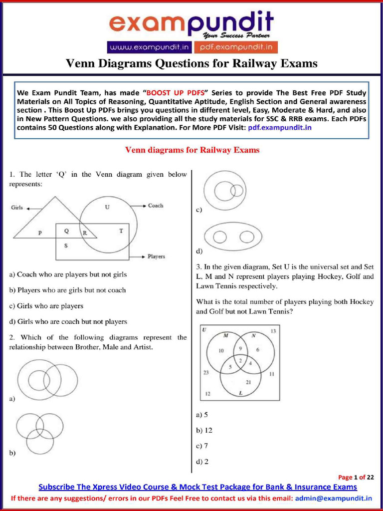 Venn Diagram Questions For Railway Exams | PDF