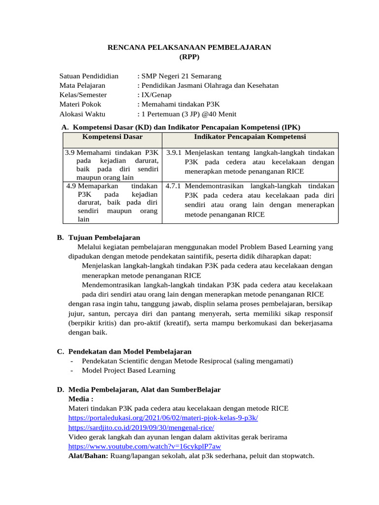 RPP p3k Kelas 9 | PDF