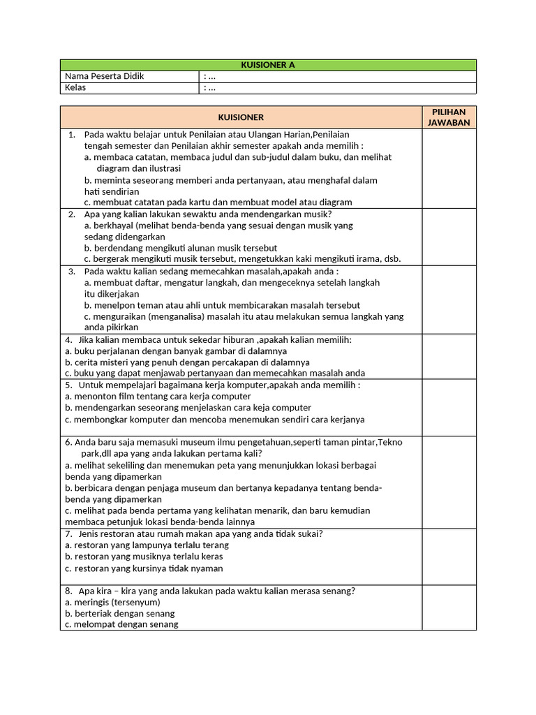 KUISIONER Assesmen | PDF
