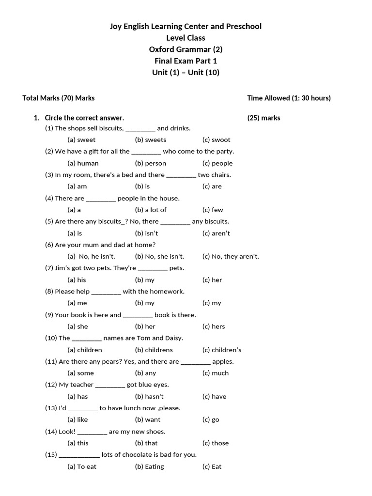 Oxford Grammar 2 Final Exam Paper Practise | PDF