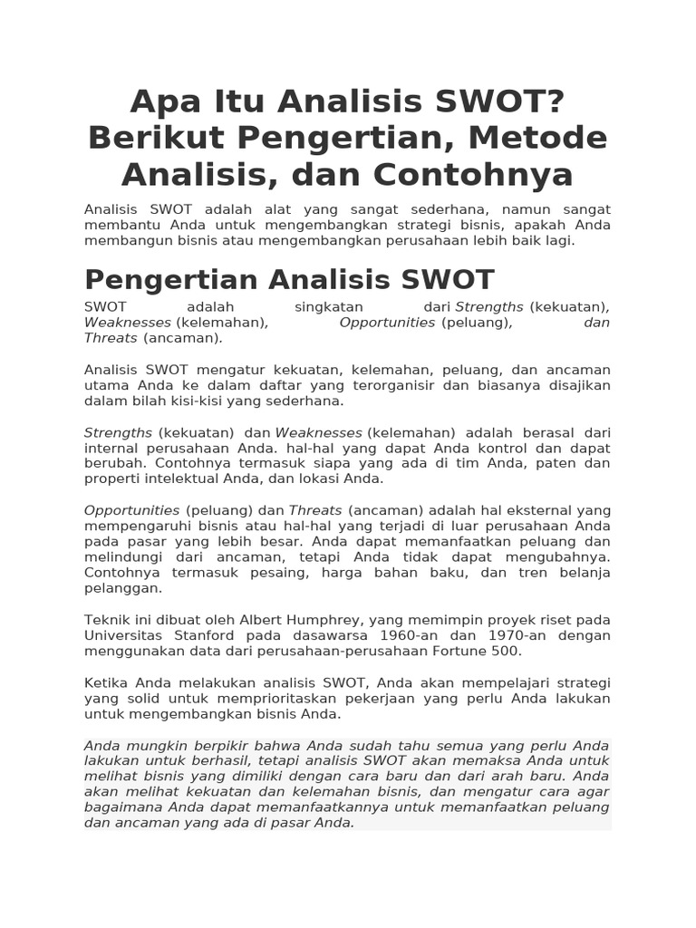 Apa Itu Analisis SWOT | PDF