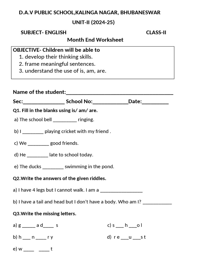 English Class 2 Question | PDF