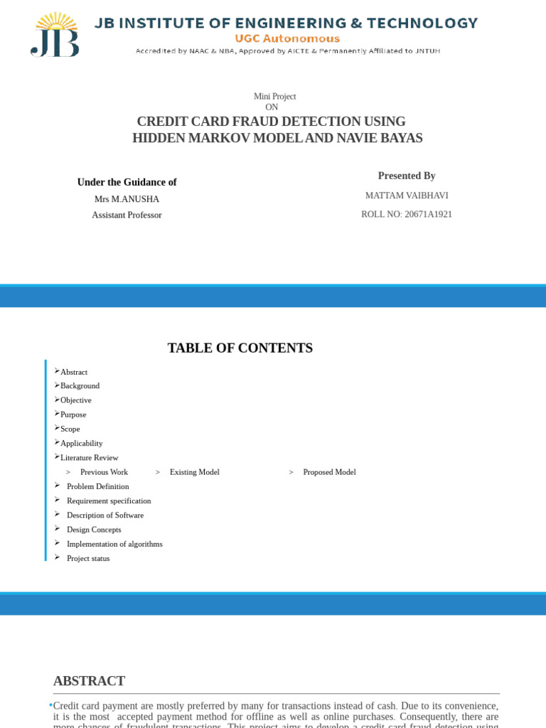 Credit Card Fraud Detection Using HMM (Autosaved) | PDF