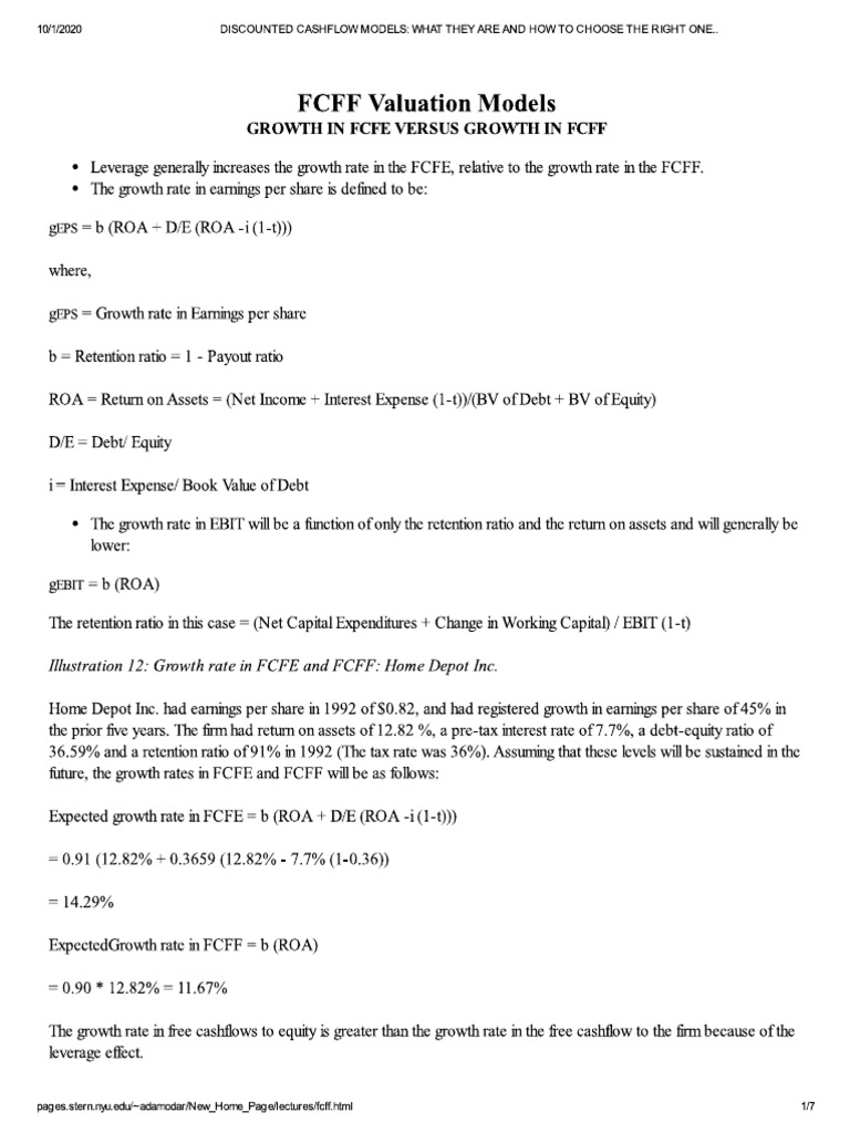 Estimate Growth Rate of FCFF and FCFE - Damodaran | PDF