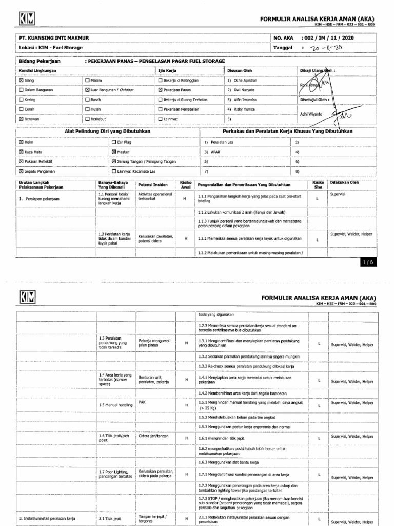 JSA - Pengelasan Pagar Feul Strorage | PDF