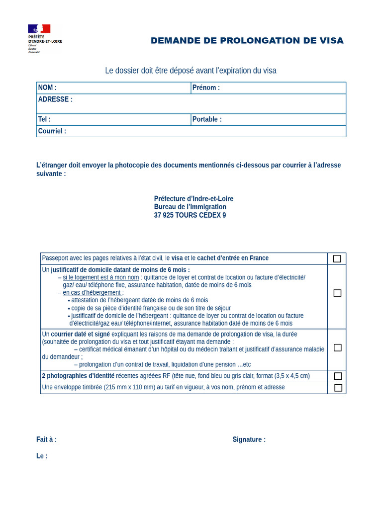 Demande de Prolongation de Visa | PDF