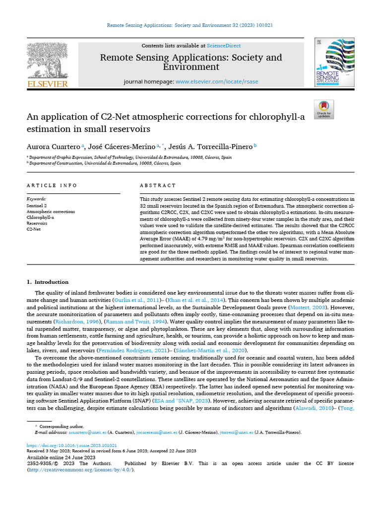 An Application of C2 Net Atmospheric Correctio 2023 Remote Sensing ...