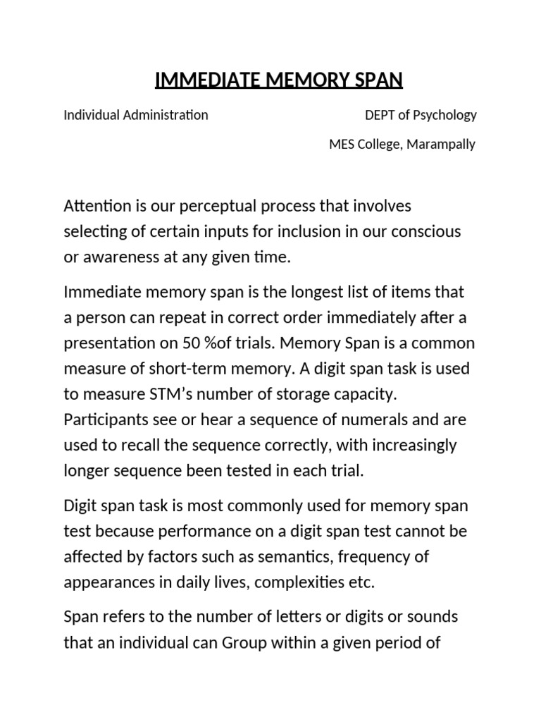 6S.IMMEDIATE-MEMORY-SPAN C | PDF | Memory | Behavioural Sciences