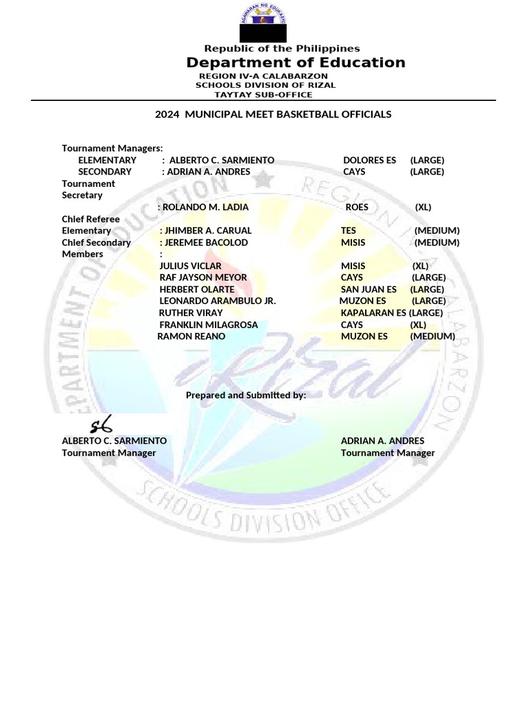 2024 MUNICIPAL MEET OFFICIALS | PDF