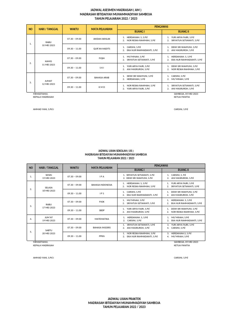 JADWAL ASESMEN MADRASAH TP 2022-2023 | PDF