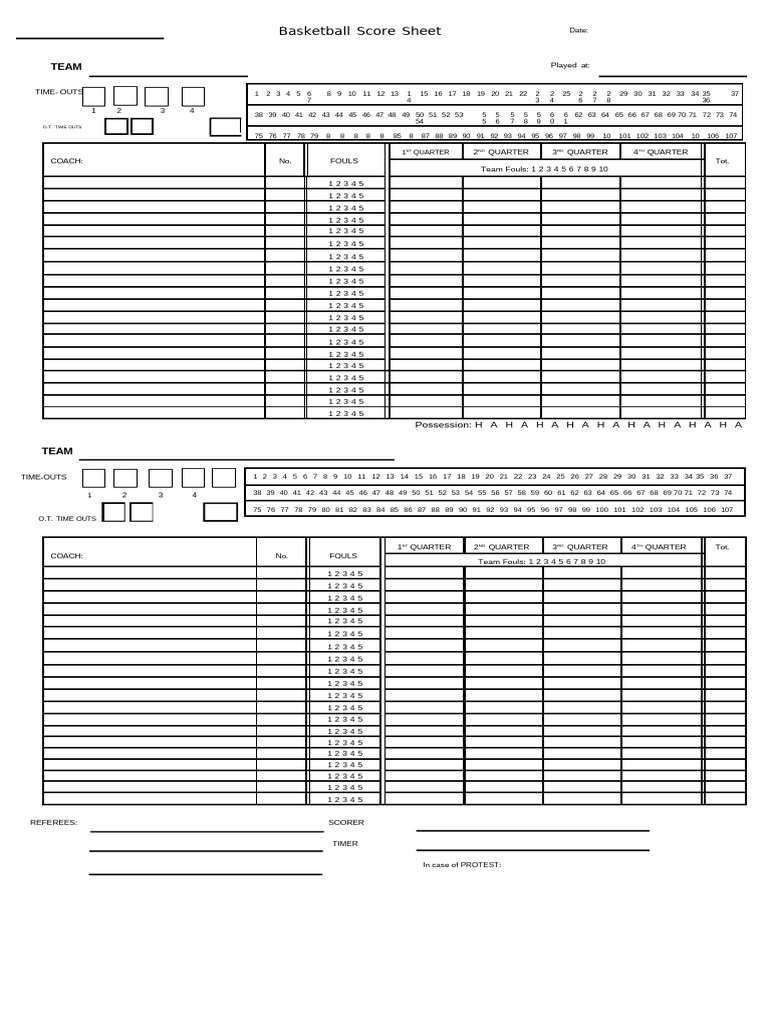Basketball Game Score Sheet | PDF | Sports
