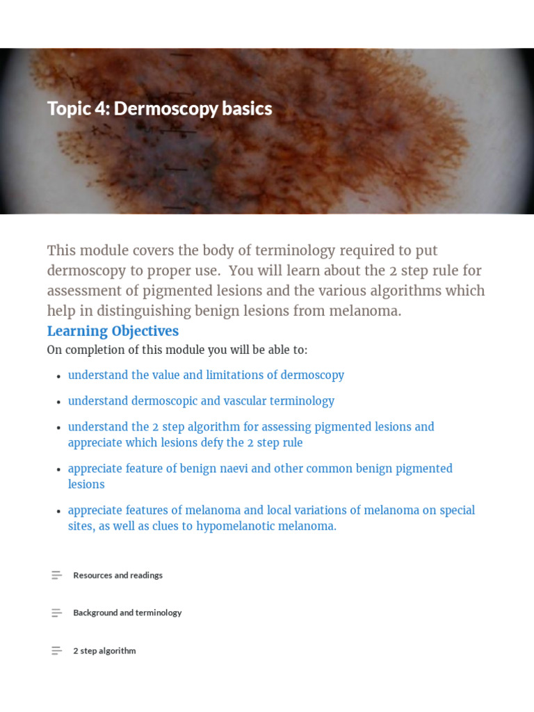 Topic 4 Dermoscopy Basics SlhoJf7 | PDF