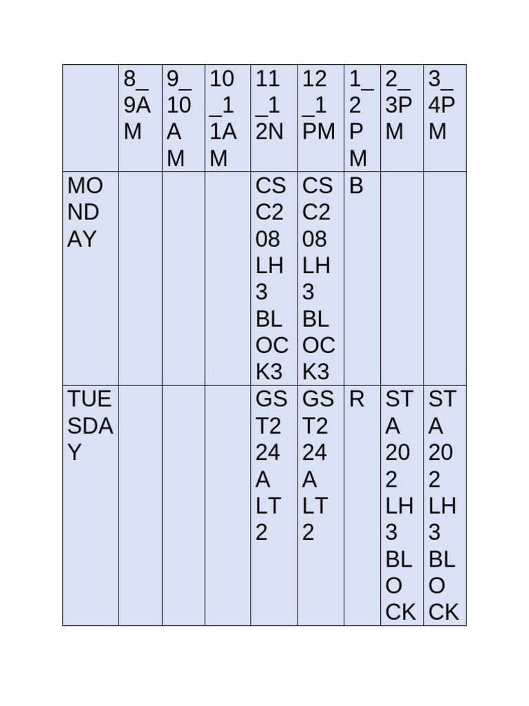 Computer Science200 Timetable | PDF