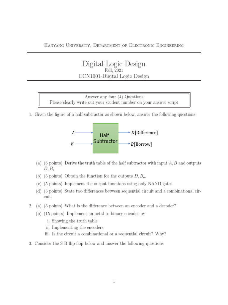Digital Logic Design Home Work and Exams | PDF