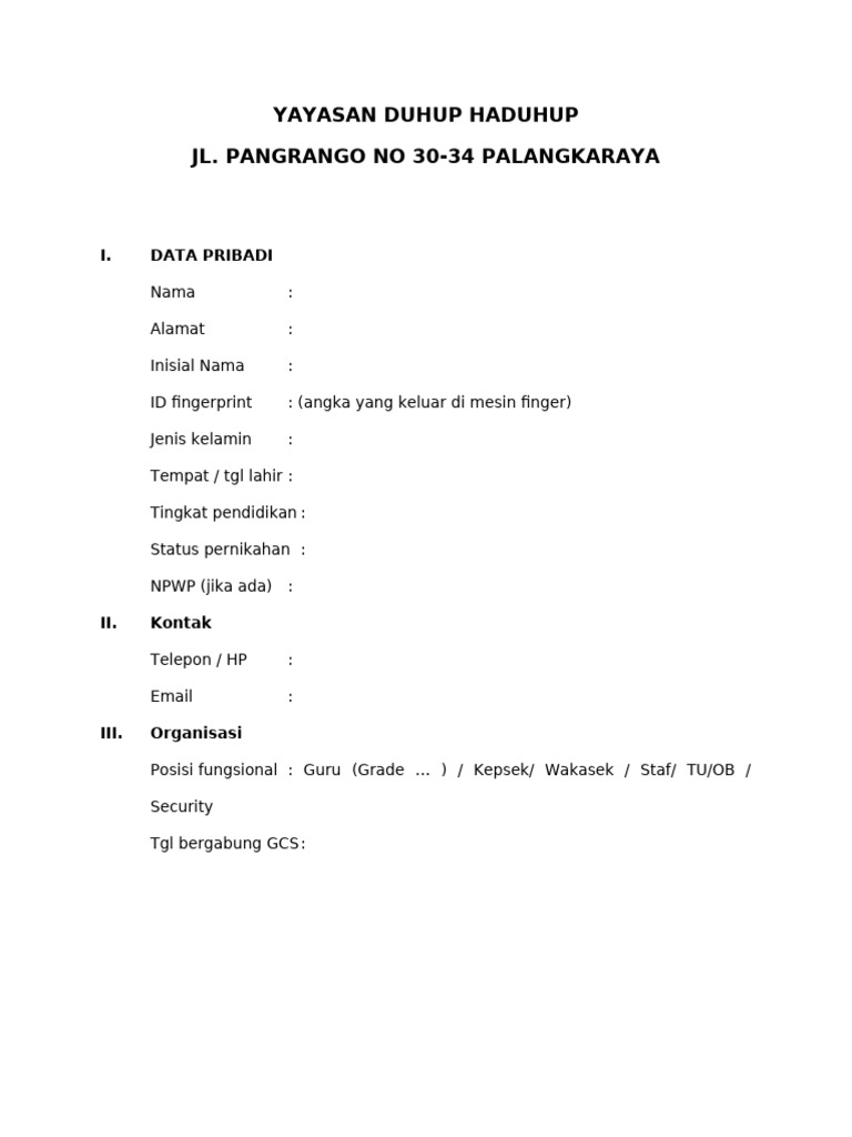 Blanko Pegawai | PDF