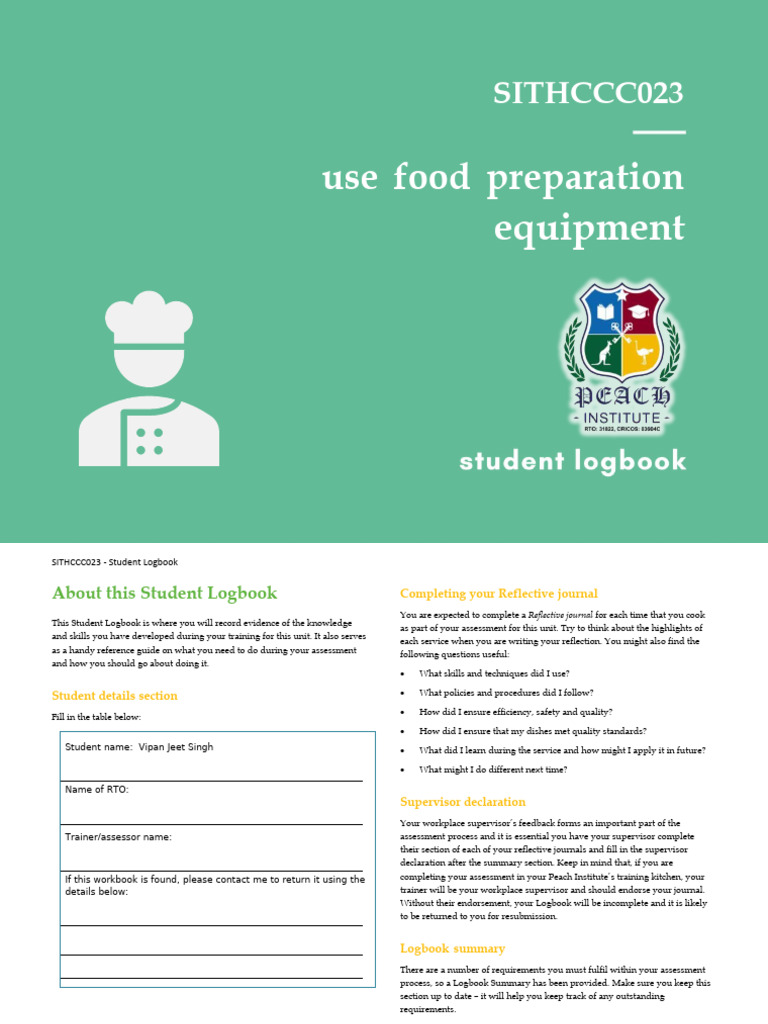 SITHCCC023 - Student Logbook | PDF | Business | Finance & Money Management