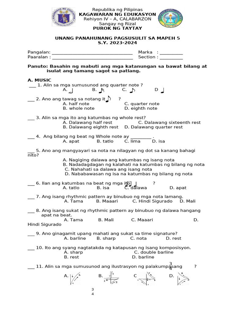 First Periodic Test Mapeh 5 | PDF