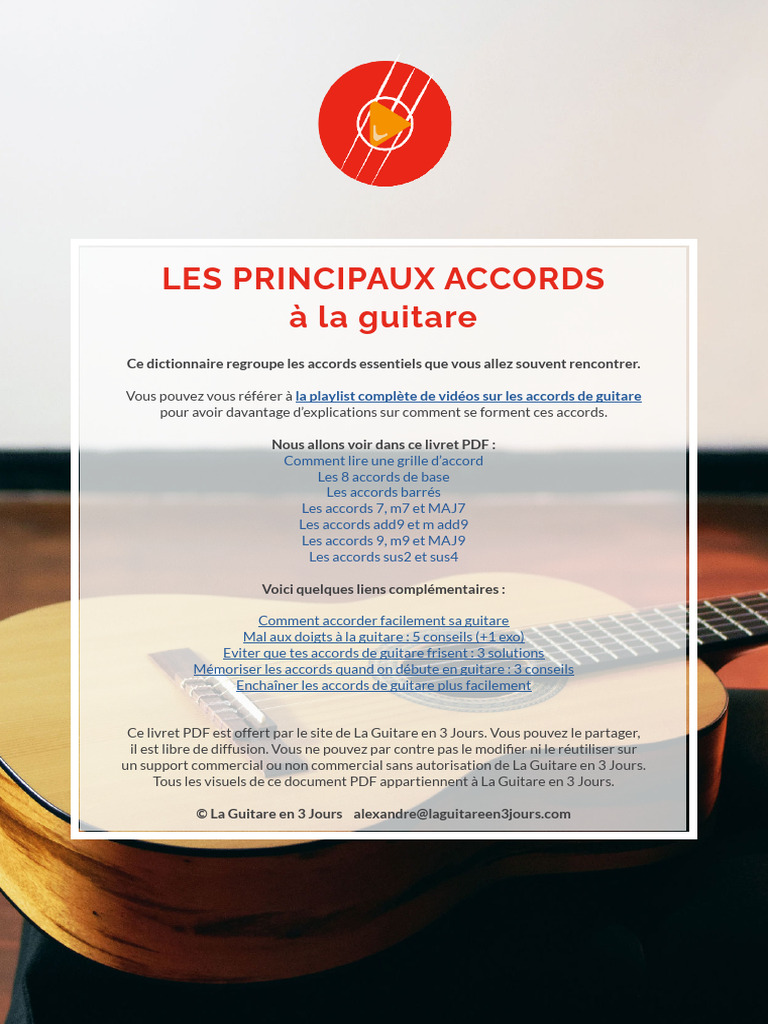 Dictionnaire Accords de Guitare Gratuit Avec Diagrammes La Guitare en 3 Jours | PDF