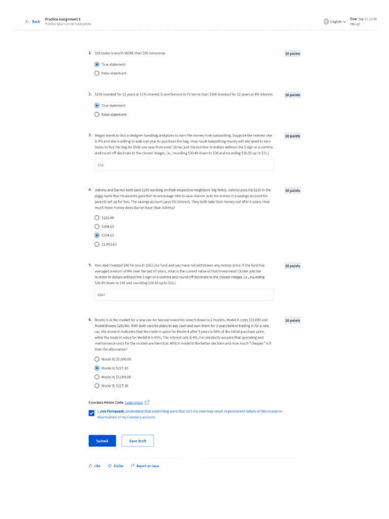 Screencapture Coursera Org Learn Time Value Of Money Quiz Cvwbk Practice Assignment 1 Attempt 