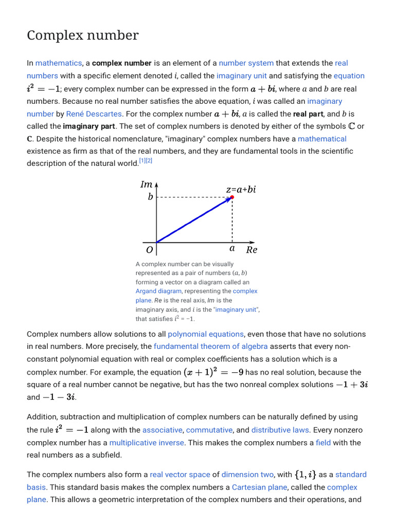 Complex Number - Wikipedia | PDF