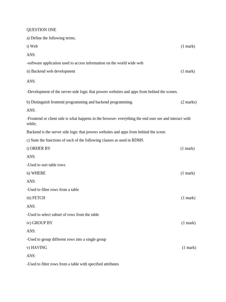 Dict 2207 Intro To Web Development Ii (Backend) Marking Scheme | PDF