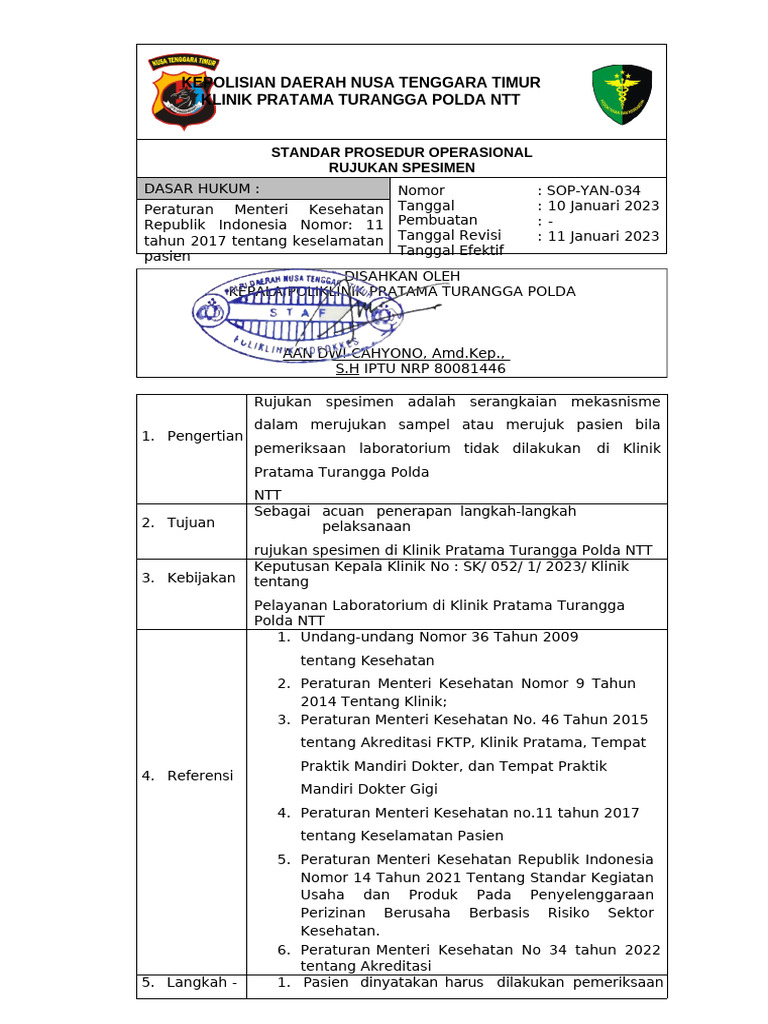 SOP Rujukan Spesimen | PDF