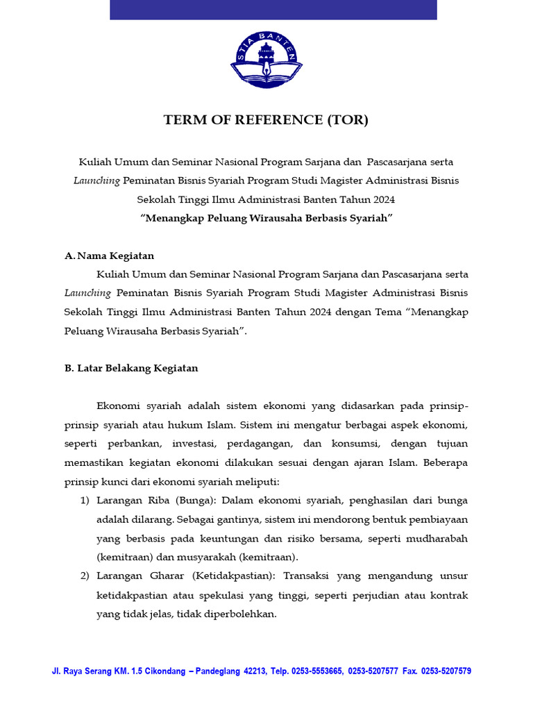 Term of Reference Sg Dan Semnas 2024 | PDF