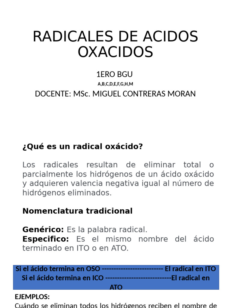 Radicales de Acidos Oxacidos | PDF