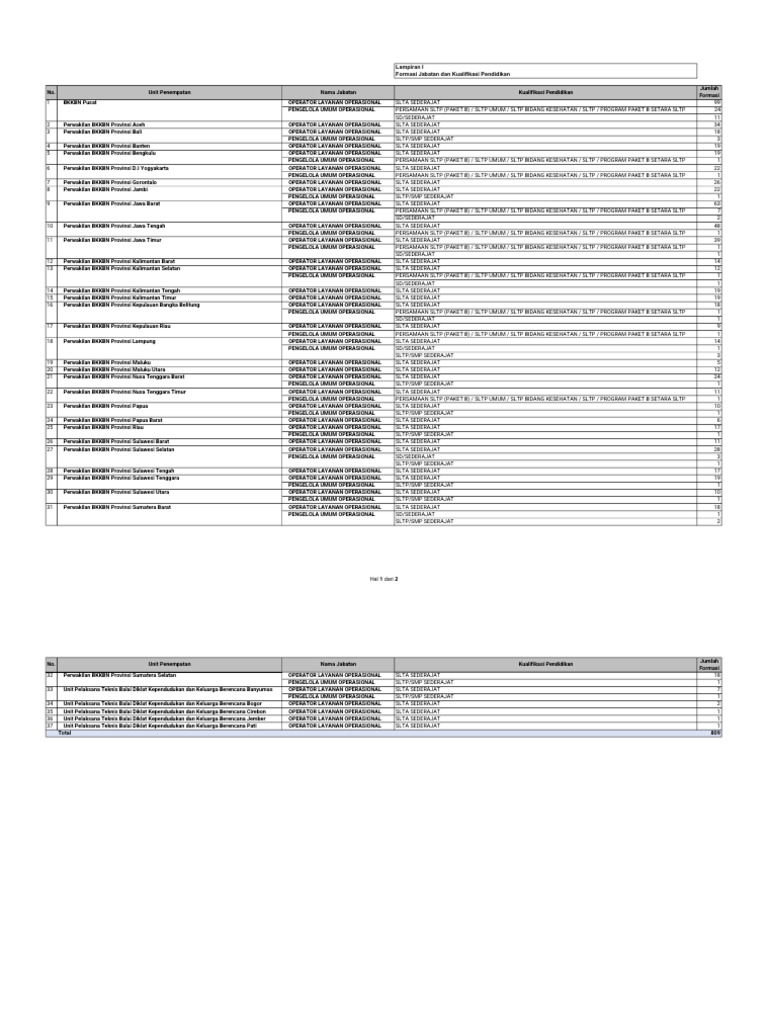 Lampiran I - Formasi Jabatan Dan Kualifikasi Pendidikan PPPK 2024 | PDF
